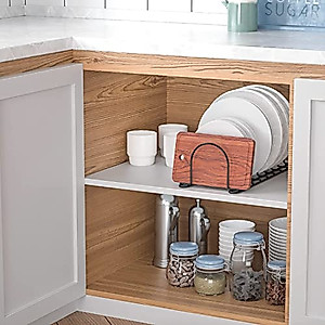 JAQ Pot Lid Rack Organizer, 13.5'' Kitchenware Dividers Holder for Plates, Pans, Cutting Boards, Muffin Tins, Baking Sheets in Cabinets Shelf Countertop Pantry ( Black, 8-Slot)