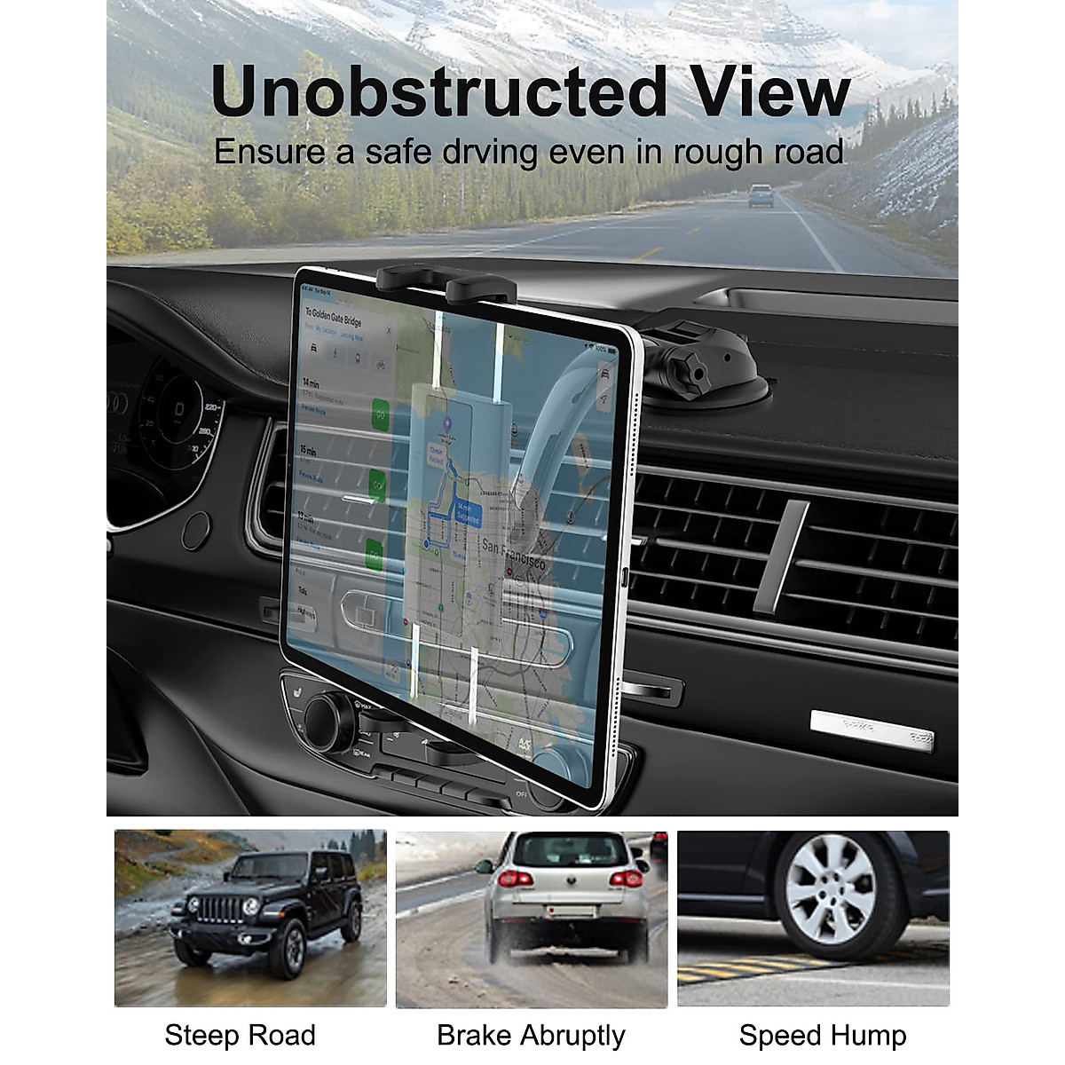 Aozcu Dashboard Car Tablet Mount for Truck, Strong Sticky Suction Cup iPad Holder, Dash Tablet Stand with Adjustable Arm for iPad Pro 12.9 11 Mini Air 5 4, Galaxy Tabs, iPhone, 4-13" Tablets & Phones