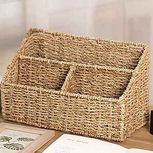 Storage Newspaper Baskets Straw Remote Control Yellow Desktop Rack Bookshelf Newspaper Rack Cosmetics Handmade Rack (Color : Yellow, Size : 30.59.518.5cm)