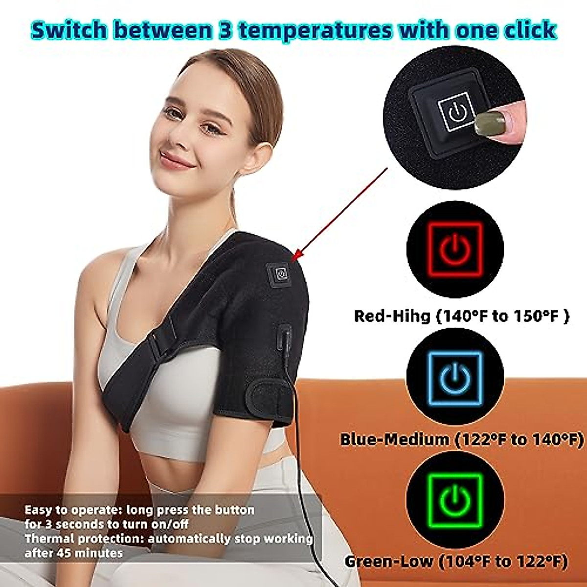 Shoulder Heating Pad,Jade Heated Shoulder Wrap for Rotator Cuff Pain 3 Adjustable Heat