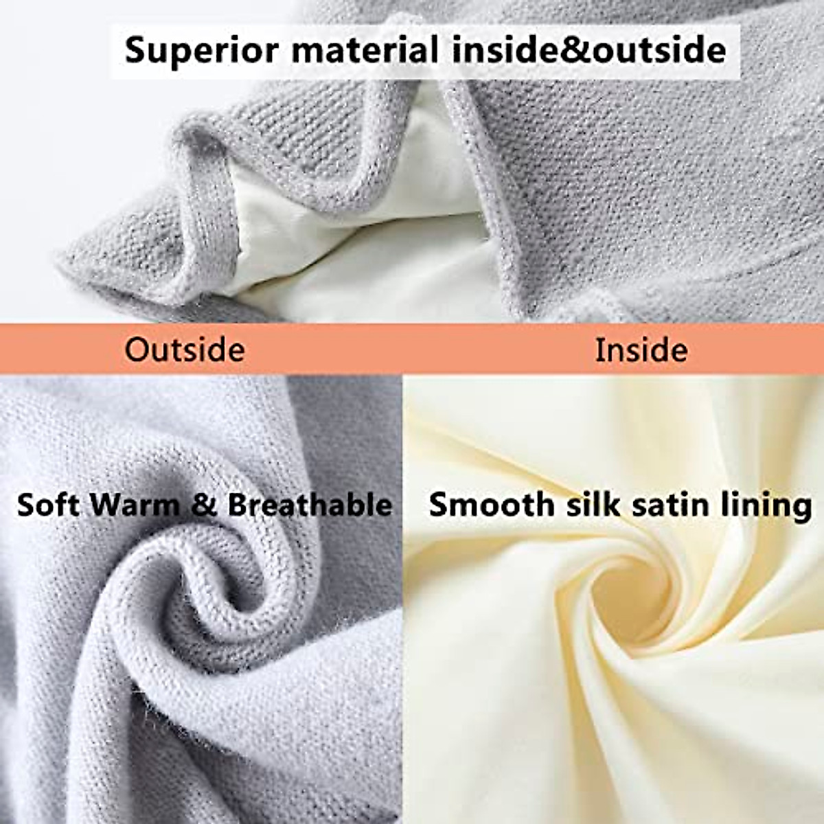 Facecozy Satin Lined Slouchy Knit Beanie Hat Wool Blend Winter Hat for Women Beanies Soft Wool Skull Beanies Cap (Light Grey)