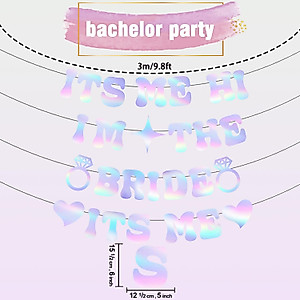 Pre-Strung Glitter Bachelorette Party Decorations, Iridescent Its Me Hi Im the Bride Its Me Bachelorette Party Banner, Bride Banner for Bachelor Party Favors