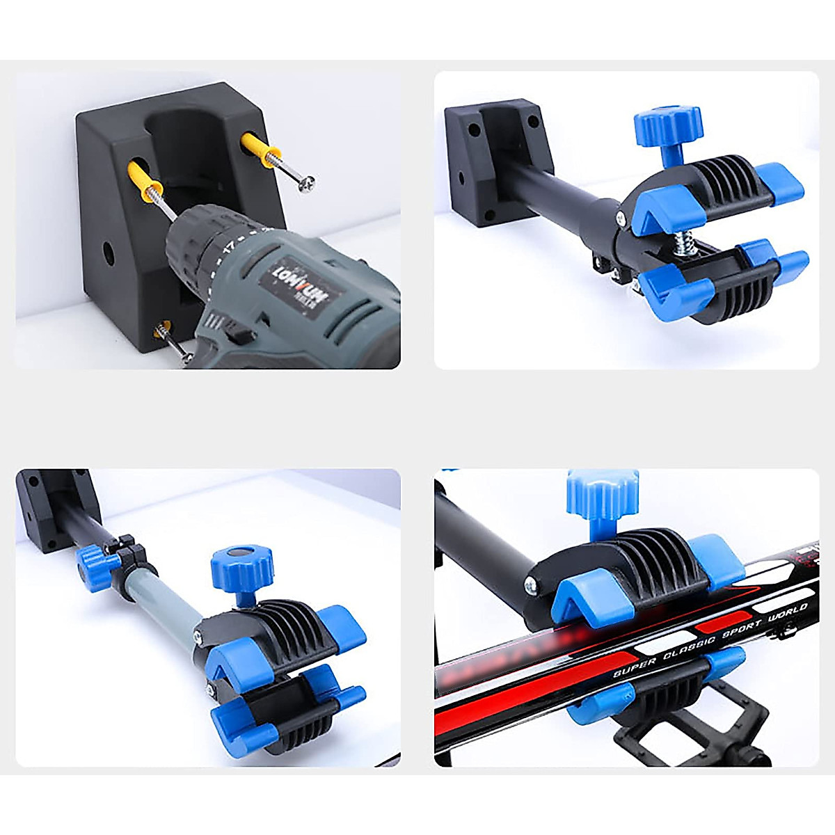 DOONARCES Wall Mount Bicycle Repair Stand Foldable Heavy Duty Bike Repair Rack Clamp Steel Bicycle Rack Maintenance Workstand, Load 45lbs, Blue+Black