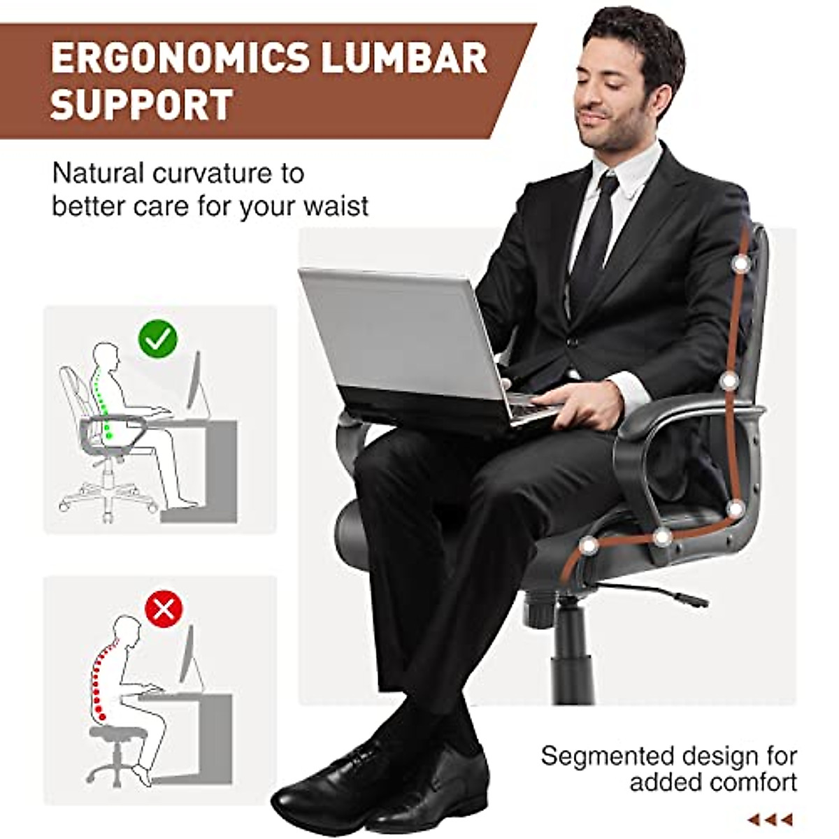 Office Chair, Computer Chair Mid Back Desk Chair Height Adjustable Home Office Chair with Wheels and Soft Armrests Wide Seat Cushion for Heavy People
