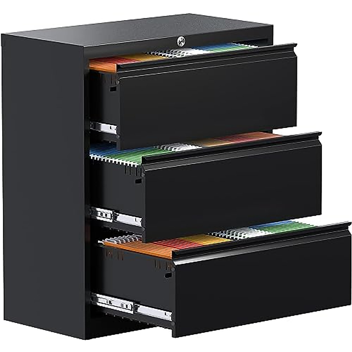 GangMei 3 Drawer Lateral File Cabinet, Metal Lateral File Cabinets with Lock, Legal Size Steel Lateral Filing Cabinet for Office and Home