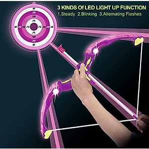 Liberty Imports Kids Bow and Arrow Set - LED Light Up Archery Toy Set with 6 Suction Cup Arrows, Target, Quiver - Indoor and Outdoor Target Practice for Girls (Pink)