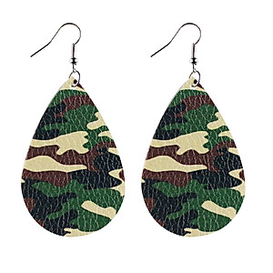 Camo Leather Dangle Earrings Colorful Double Print Camouflage Teardrop Earrings for Women Jewelry(A)