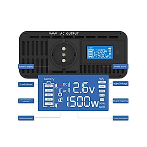 Solar inverters 1500W LCD Display 12V 24V 48V to 100V 110V 120V 200V 230V 240V 1.5KW Pure Sine Wave Power Inverter ( Color : 60HZ , Size : 48V_220V )