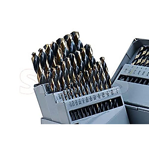 Shars 1/16-1/2", A-Z, #1-#60 HSS Heavy Duty Drill Grade Black & Gold Finish Jobber Drill 135° Point Angle 115 pcs Set 404-2929 L