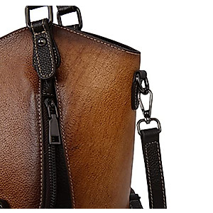 Iswee Retro Leather Stachel Handbags Top Handle Bags Tote Bag Designer Shoulder Bag Crossbody Bags for Women (Dark Brown)