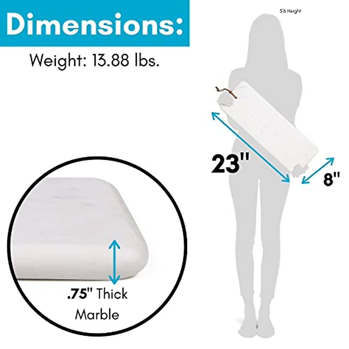 BIRDROCK HOME 23" Marble Serving Board | 100% Natural, Premium Marble | 23" L x 8" W | Charcuterie Board for Party Appetizers | Kitchen Platter for Food | Fruit Display - White