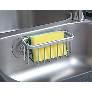 SunnyPoint NeverRust Kitchen Sink Suction Holder for Sponges, Scrubbers, Soap, Kitchen, Bathroom, 6"L x 2.36" W x 2.56"H , Aluminum (Mat Silver, Set of 1)