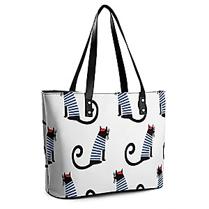 Womens Handbag French Parisian Cat Pattern Leather Tote Bag Top Handle Satchel Bags For Lady