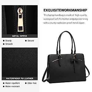 LOVEVOOK Laptop Bag for Women Work, Large Leather Laptop Tote Bag, 15.6 Inch Briefcase Purse Computer Bag with USB Charging Port, Business Office Handbag Shoulder Bag 2pcs Set, Black