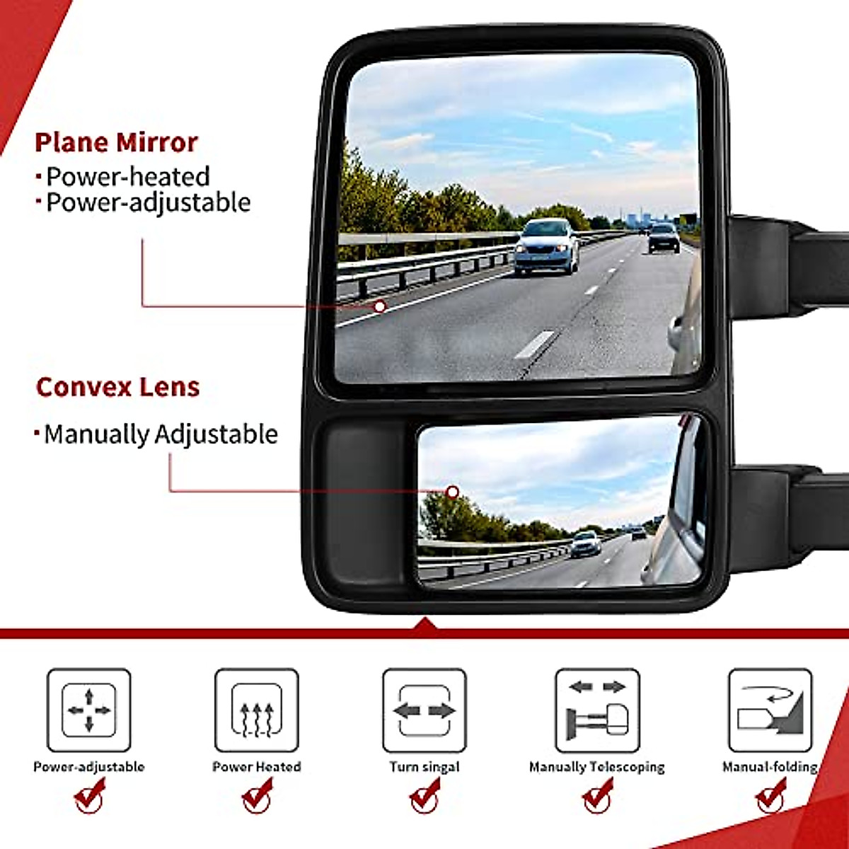 YITAMOTOR Towing Mirror Compatible with 2008-2016 Ford F250 F350 F450 F550 Super Duty, Left Driver Side Mirror Power Heated Telescoping Folding Turn Signal Light Black