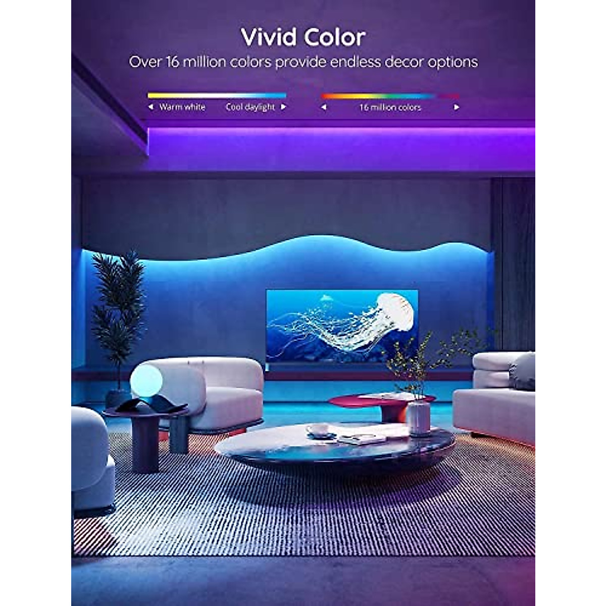 Govee 16.4ft Color Changing LED Strip Lights, Bluetooth LED Lights with App Control, Remote, Control Box, 64 Scenes and Music Sync Lights for Bedroom, Room, Kitchen, Party