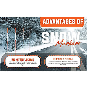 72" Driveway Markers, Snow Stakes, Plow Stakes- Includes 12" Install Bit - Orange Reflective Fiberglass 6' (20)