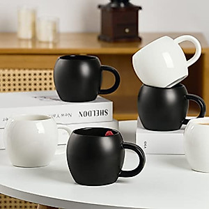 LYEOBOH Coffee Mugs Set Porcelain Coffee Cups,14 OZ Coffee Mugs Ceramic Tea Mug for Hot Cocoa, Diner, Ceramic Large Latte Mug Set of 4, Matte Black