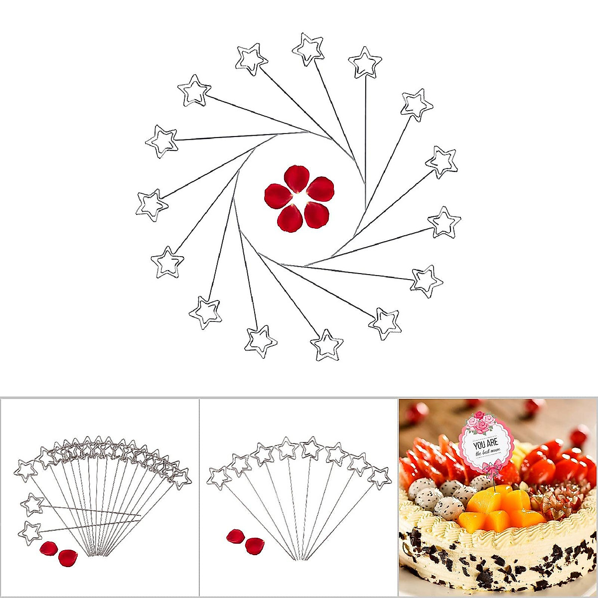 50pcs Ring Loop Craft Wire Clips, Photo Card Holder Picture Holders Memo Holder for Cake Topper Accessories Decoration(Star)