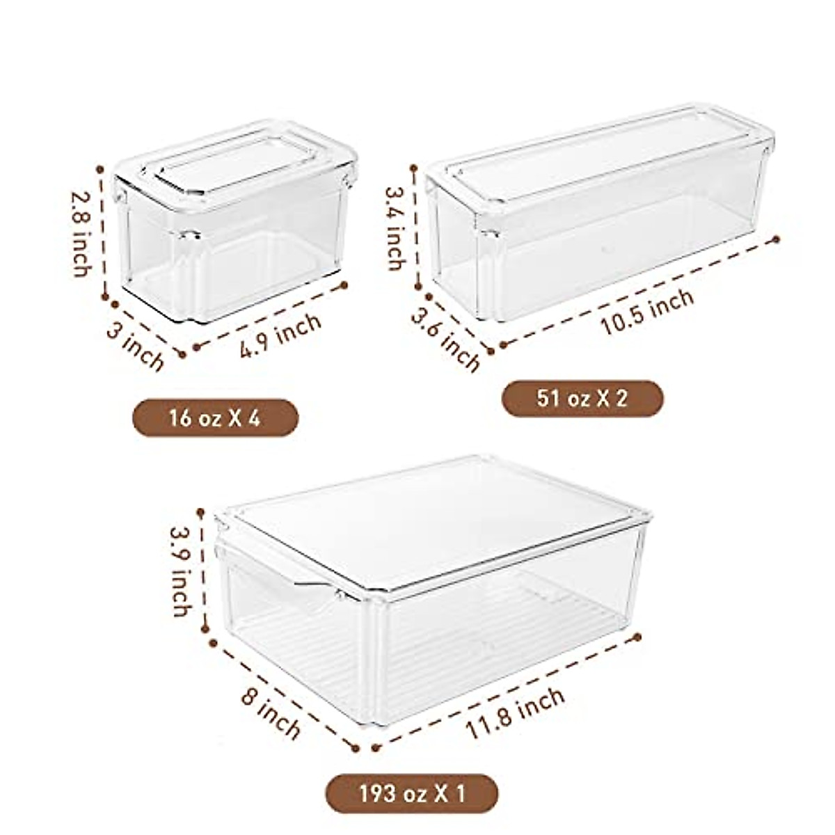 Fridge Organizers and Storage Clear, Fruit Containers for Fridge Stackable Organizers with Lid, Plastic Vegetable Refrigerator Organizer Bins, Freezer, Kitchen Organization and Storage, 7 Pcs/Set