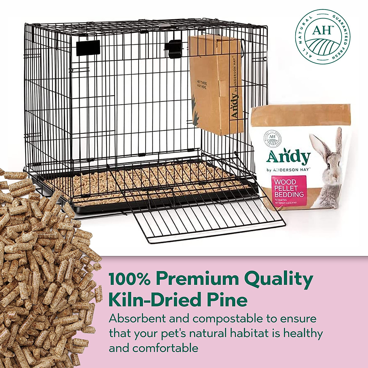 Andy Wood Pellet Bedding, 5 lb Bag, Premium Pine Pellets for Rabbits & Guinea Pig Bedding, Small Pets, Hamster, & Rabbit Litter