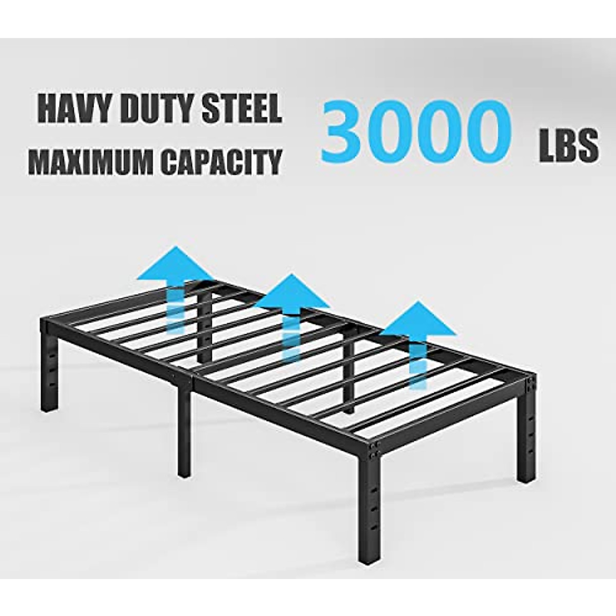 Sunnydaze Twin Bed Frames 16 Inch High Heavy Duty Steel Slats Without Headboard,No Box Spring Needed,Storage Underneath,Noise Free,Easy Assembly,Black