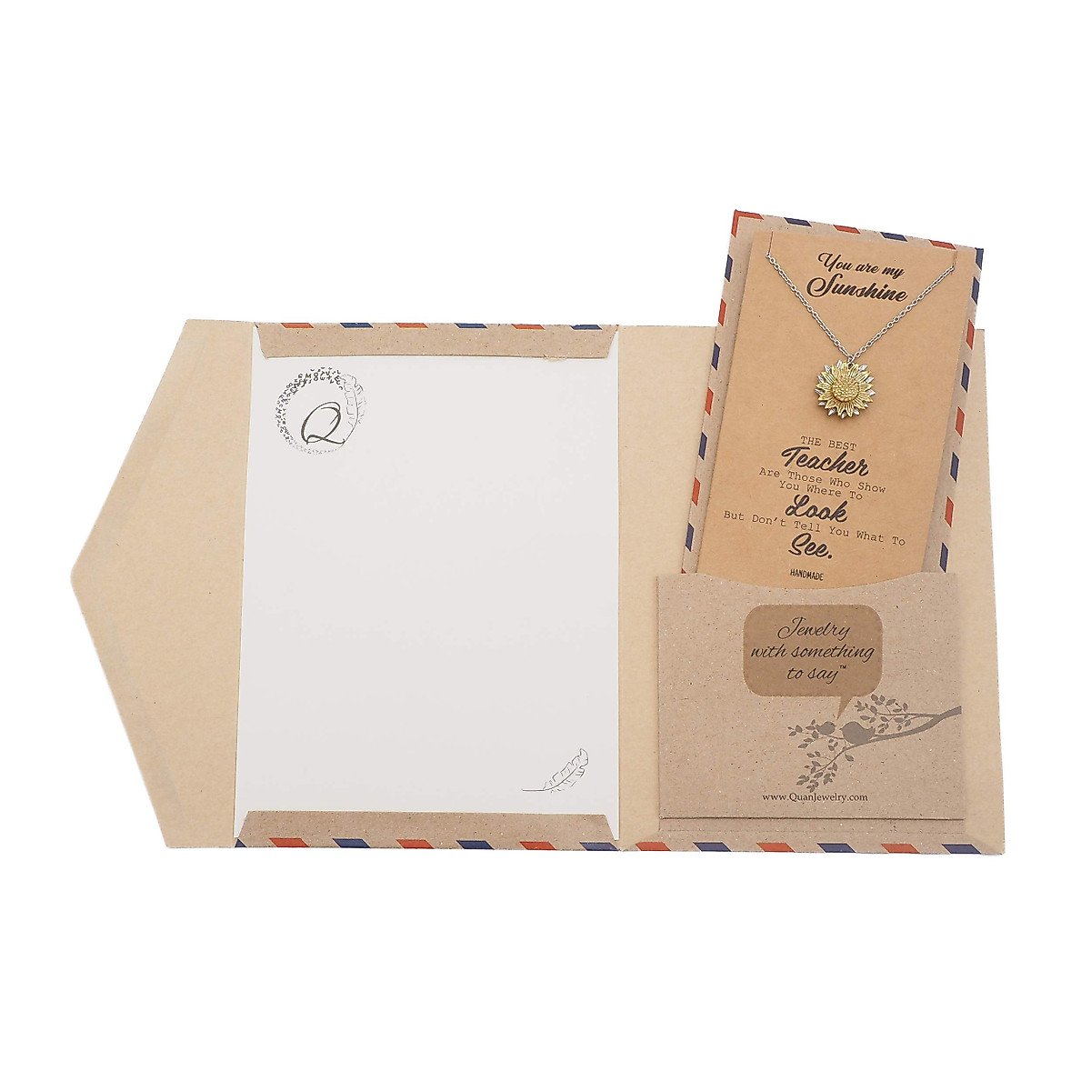 quan jewelry Sunflower Necklace for Teacher with Inspirational Greeting Card (Two Tone)