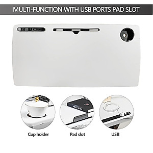 Over bed Table Pneumatic Adjustable Height Stand Desk with hidden Wheels USB Ports Pad slot Mobile Laptop Standing Desk Cart, Podium table (White, 32X16 inshes)