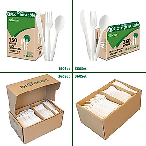 BIOCEAN 100% Compostable No Plastic Knives Plastic Forks Plastic Spoons Plastic Utensils, The Heavyweight Heavy Duty Flatware is Eco Friendly Products for Lounge Party Wedding BBQ Picnic Camping.