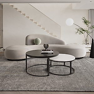 Usinso Round Coffee Tables,2 Round Nesting Table Set Circle Coffee Table with Storage Open Shelf for Living Room Modern Minimalist Style Furniture Side End Table of Stable(Black & White)