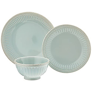 Lenox 870009 French Perle Groove 12-Piece Plate & Bowl Set Blue