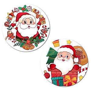 40 Santa Claus Stickers, 2 Inch Big Round Glossy Labels, Merry Christmas Great for Holiday Season Gifts, Gift Bag, Cards, Envelopes, Boxes, Tags, and Supplies. Made in USA