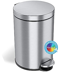iTouchless SoftStep 3.2 Gallon Small Round Bathroom Step Trash Can with Removable Inner Bucket and AbsorbX Odor Filter, Stainless Steel, 12 Liter Pedal Garbage Bin for Bedroom, Office Cubicle