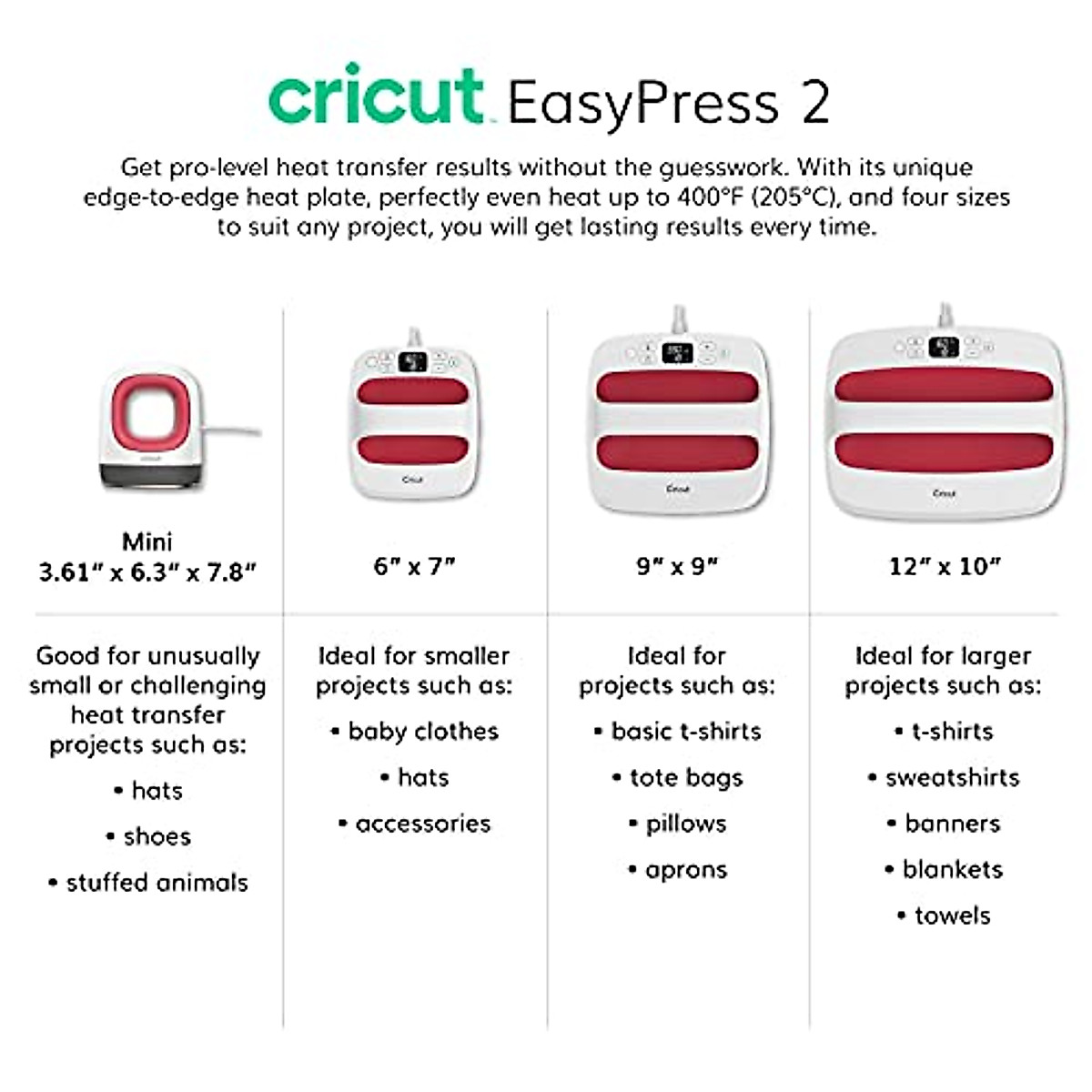 Cricut Raspberry Mini Easy Press Bundle with Everyday Iron-On Rolls, Strong Bond Iron On Rolls, HTV, Easy to Weed Heat Transfer Vinyl, Sublimation, Convenient and Portable Size, DIY Small Projects