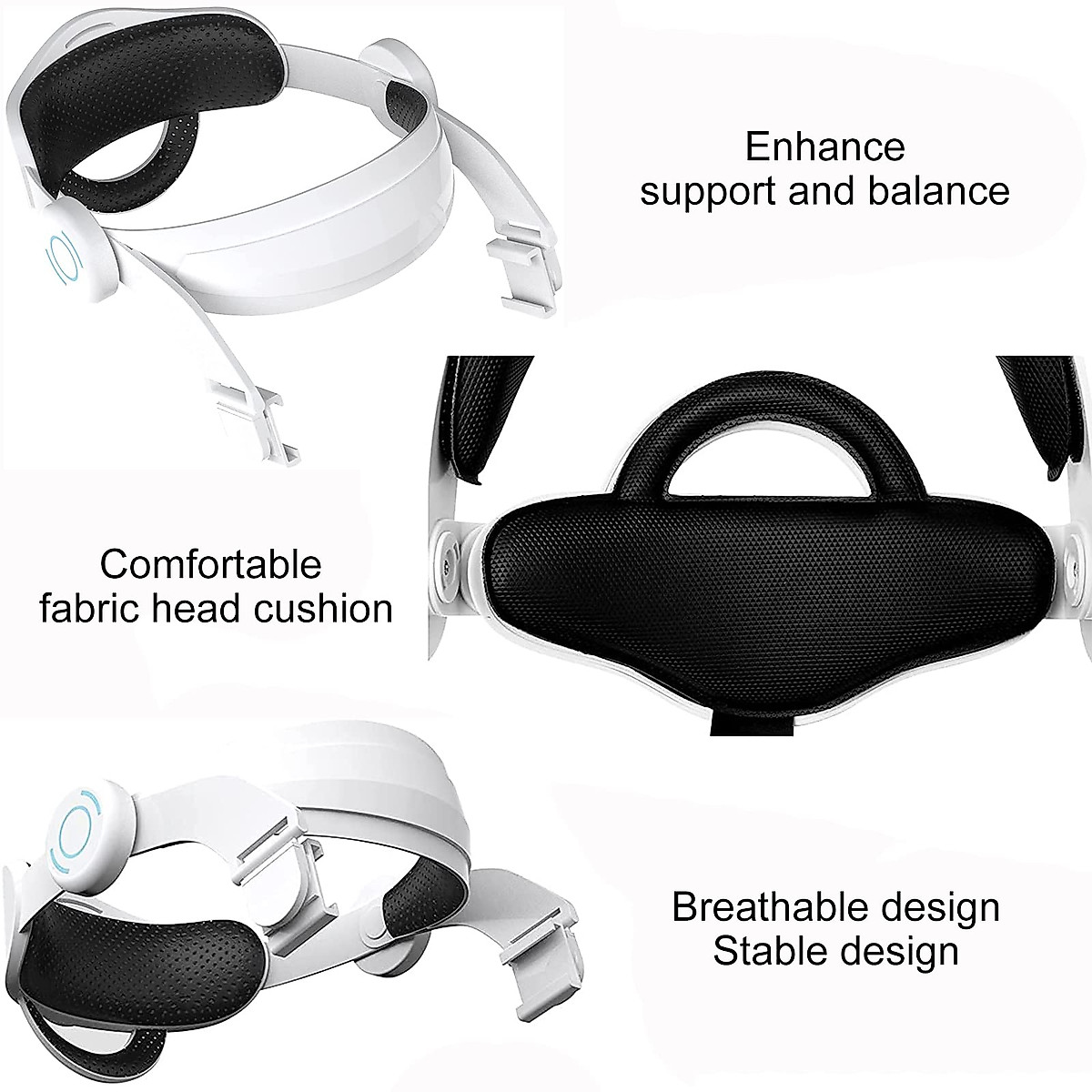 HUAYUWA Adjustable Head Strap with Head Cushion for Oculus Quest 2 VR Accessories, Replacement for Elite Strap Comfortable Protective Headband Enhanced Support and Reduce Head Pressure in VR, White 2
