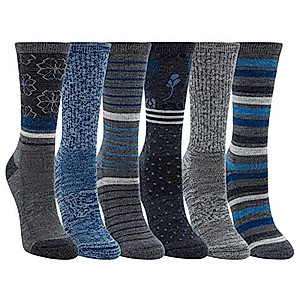 Kirkland Signature Womens 6 Pack Extra Fine Merino Wool Trail Socks (Grey/Blue)