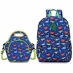 VONXURY Cute Lightweight Dinosaur Kids Backpack and Neoprene Lunch Bag Bundle