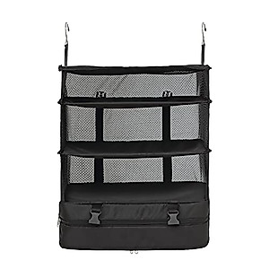 Surblue Hanging Closet Storage Bag Collapsible 3-Shelf Washable Oxford Fabric with 2 Hooks (XL 17.71 * 11.81 * 20in, Black)