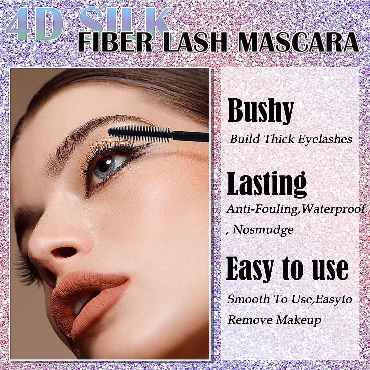 2 Pack 4D Silk Fiber Lash Mascara,Black Mascara Waterproof Voluminous Natural Lengthening,Long-Lasting&Smudge-Proof No Flaking No Clumping Eyelashes All Day Exquisitely Full(Black)