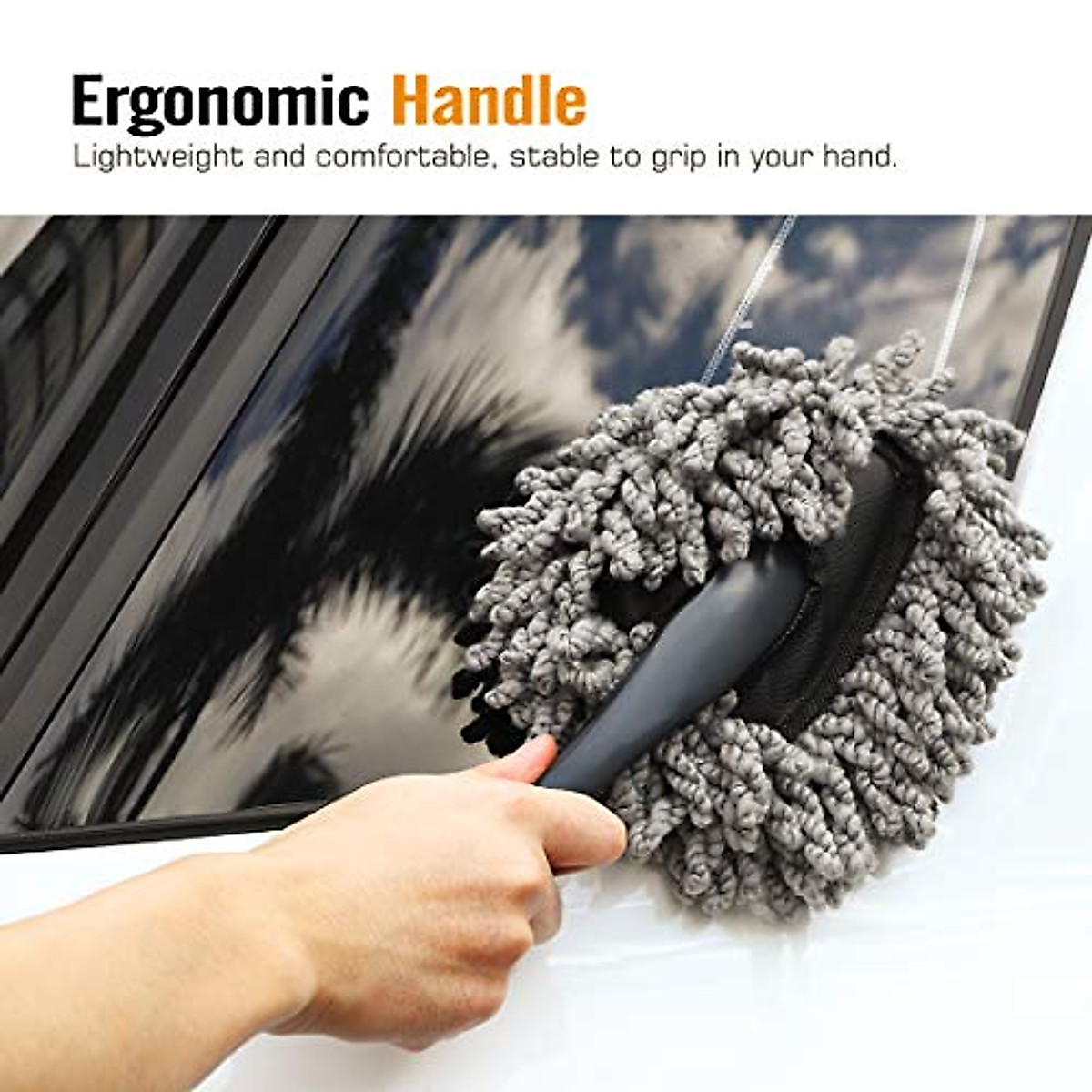 MoKo Car Duster, 2 Pack Super Soft Microfiber Car Dash Duster Detail Brush Set Interior Exterior Cleaning Dusting and Washing Tool for Car Motorcycle Automotive Dashboard Air Vents - Grey