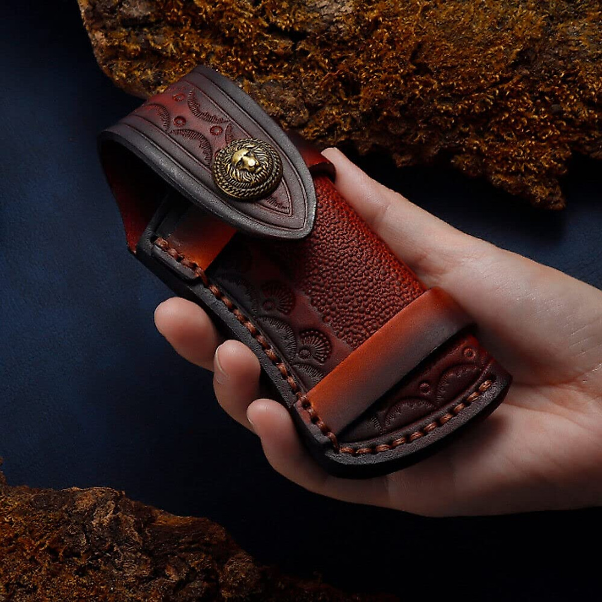 2PC Hand Made Carved Leather Sheath for Folding Knife Cover Pouch Belt Clip
