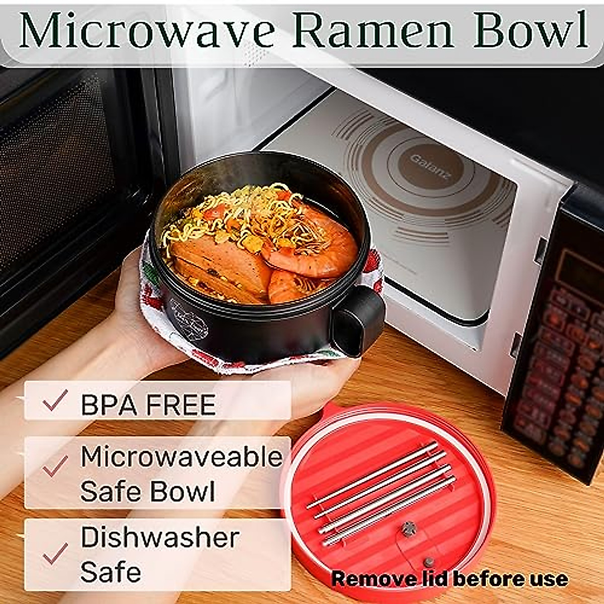 AI LOVE PEACE Microwave Ramen Bowl Noodle Bowls With Lid Speedy Ramen Cooker In Minutes BPA Free and Dishwasher Safe For Office College Dorm Room Instant Cooking with Holder,Holiday gifts.