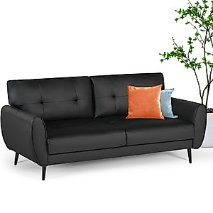 VAMEPOLE Sofa Couch, 60" Loveseat Sofa for Living Room, Mid Century Mini Black Couch, Tufted Leather Love Seat Furniture, Comfy Office Sofa 2 Seat, Small Couches for Small Spaces, Bedroom, Apartment