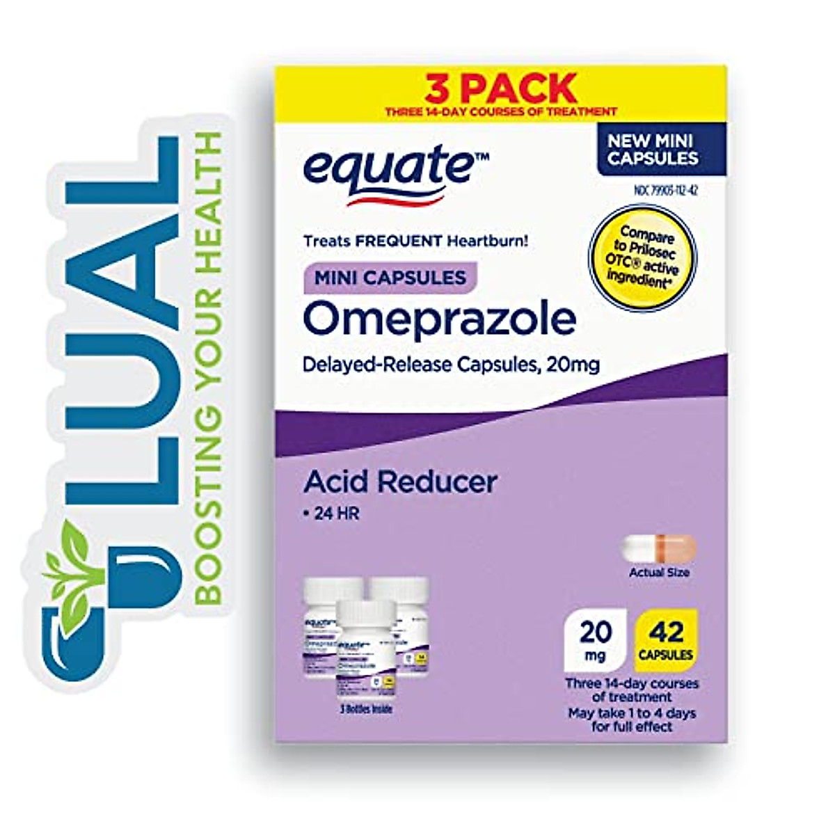 Equate Omeprazole Mini Capsules 20 mg, Acid Reducer, 42 Count + Luall Fridge Magnet