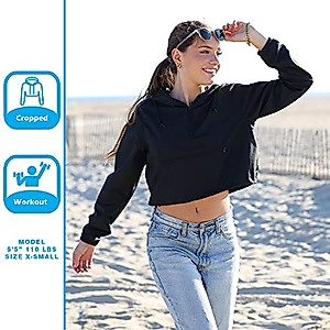 Global Blank Womens Cropped Jacket Crop Top Hoodies for Women Cropped Windbreaker Jackets, Black, Large