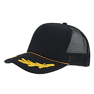 The Vintage Year High Crown Foam Mesh Camouflage Oak Leaves Captain Trucker Hat Baseball Cap (Black/Gold)