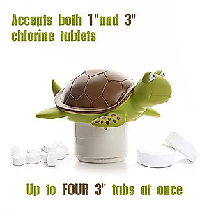 XY-WQ Chlorine Floater, Floating Pool Chlorine Dispenser (Turtle), Fits 1 and 3 Inch Tablets for Large and Small Pools, Hot Tub, Spa