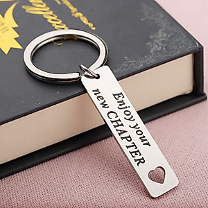 SEIRAA Retirement Gift Enjoy Your New Chapter Keychain New Beginnings Jewelry Bookworm Gift Librarian Teacher Jewelry (Enjoy Your New Chapter)