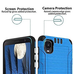 TJS Compatible with Alcatel TCL A3 A509DL Case/TCL A30 Case, with Tempered Glass Screen Protector, Magnetic Support Hybrid Shockproof Metallic Brush Finish Protector Phone Case Cover (Blue)