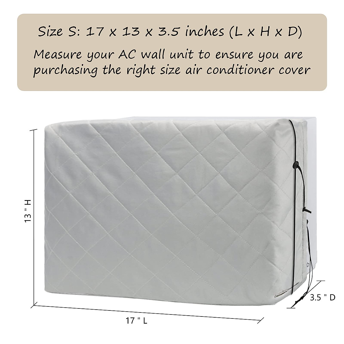 Indoor Air Conditioner Cover,Small AC Unit Window Cover for Inside Double Insulation with Elastic Drawstring 17L x 13H x 3.5D inches Grey